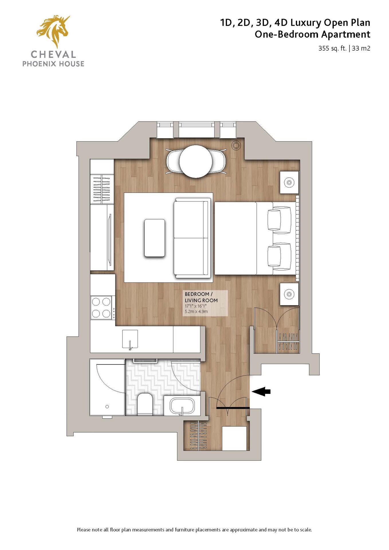 Luxury One Bedroom Open Plan Apartments | Cheval Phoenix House